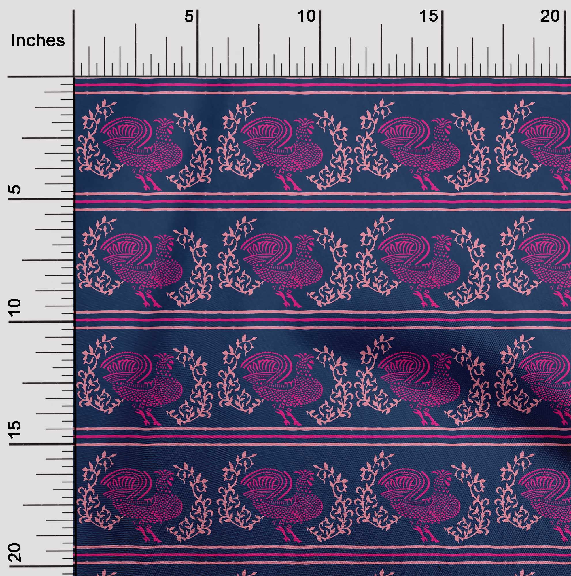 oneOone Viscose Chiffon Fabric Stripe|Leaves & Hen Block Printed Fabric ...