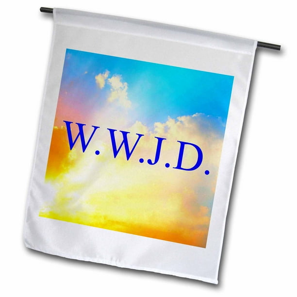 3dRose WWJD, blue lettering on sky background picture - Garden Flag, 12 ...