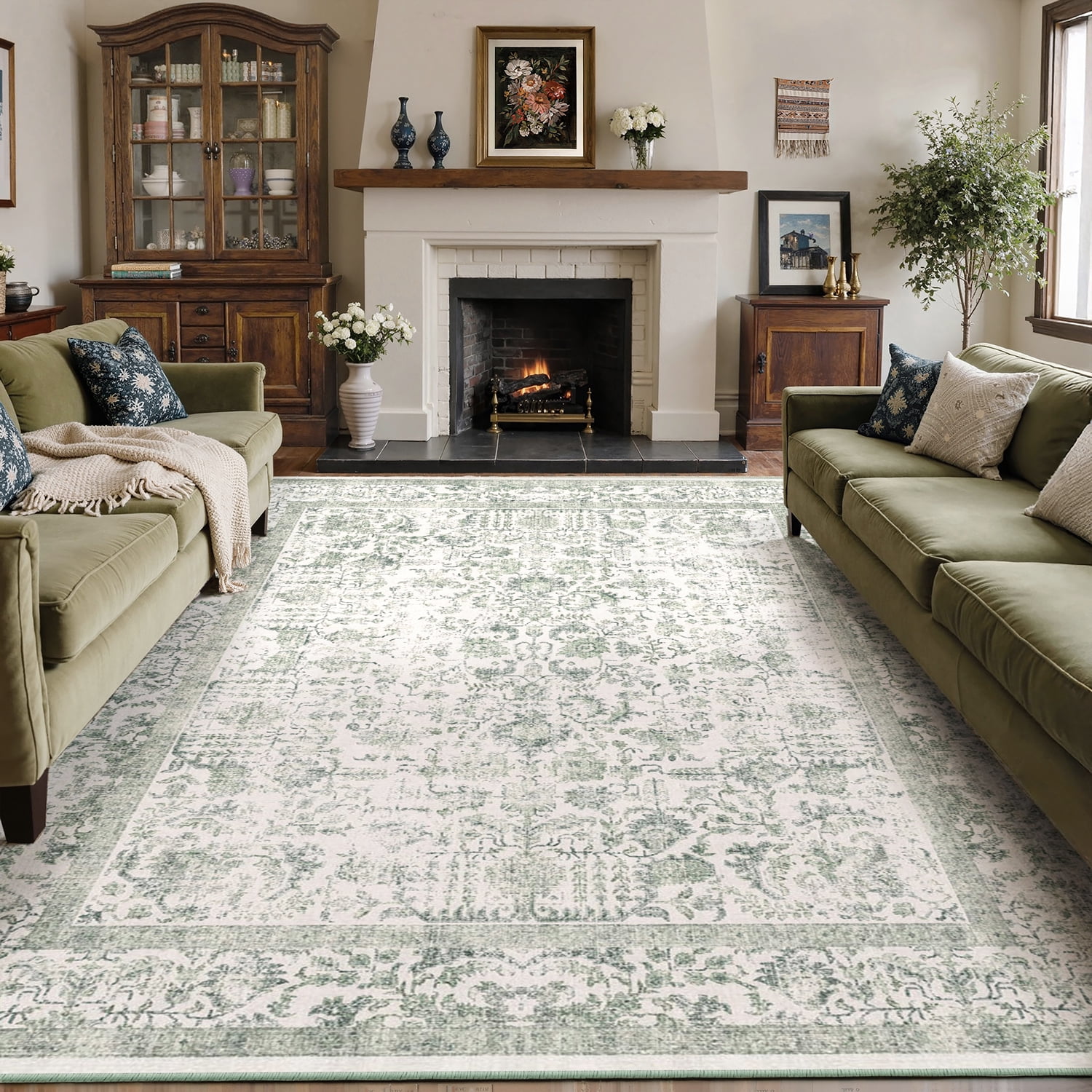 BERTHMEER Vintage 5'x7' Large Green Area Rugs for Living Room Bedroom ...