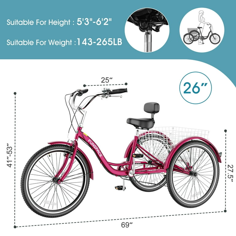 MOONCOOL Adult Tricycles 3 Wheel 7 Speed Trikes 20 24 26 inch Adult Trikes 3 Wheeled Bike with Basket for Seniors Women Men Walmart
