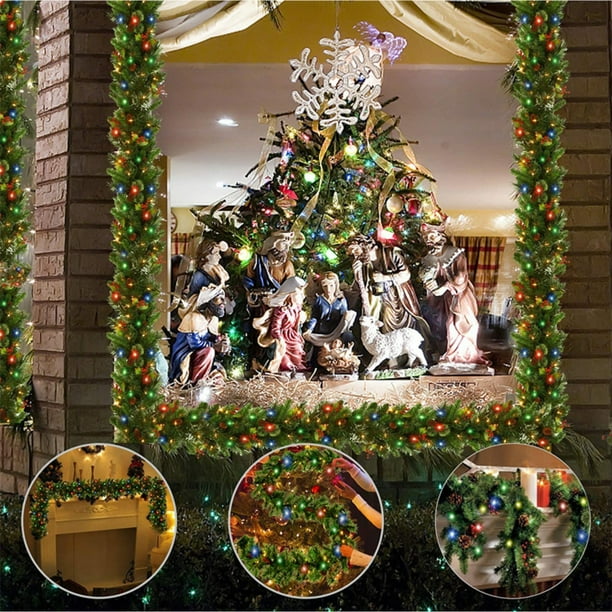 6FT Christmas Lighted Garland Battery Operated Christmas Garland with 50 LED 8 Modes Lighting Effect Pre Lit Garland Wreath with Pine Cones for