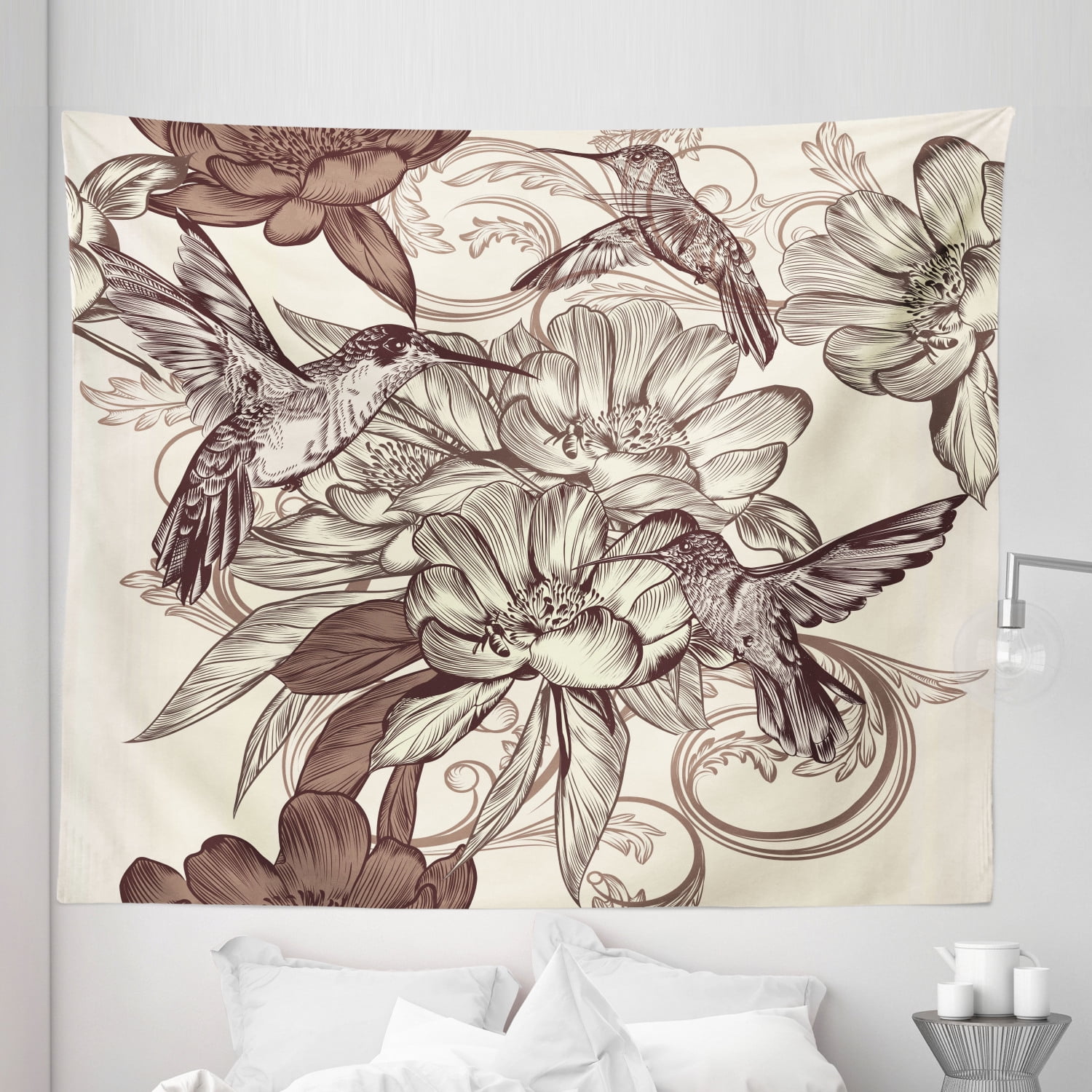 Hummingbirds Tapestry, Pattern with Birds and Flowers Classic Style ...
