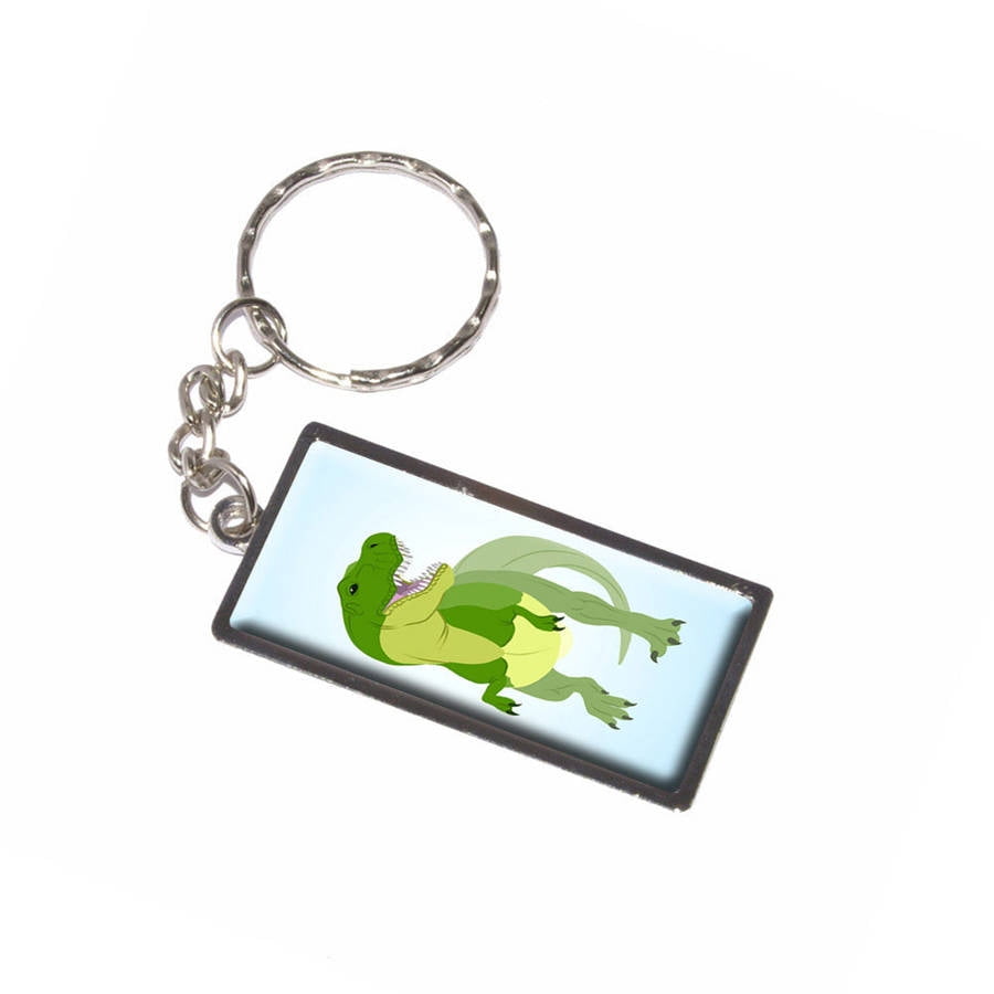 Tyrannosaurus Rex T Rex Dinosaur Raptor Blue Background Keychain Key ...