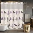 Birds on the Wire Purple Grey Burlap Background No Hook Shower Curtain ...