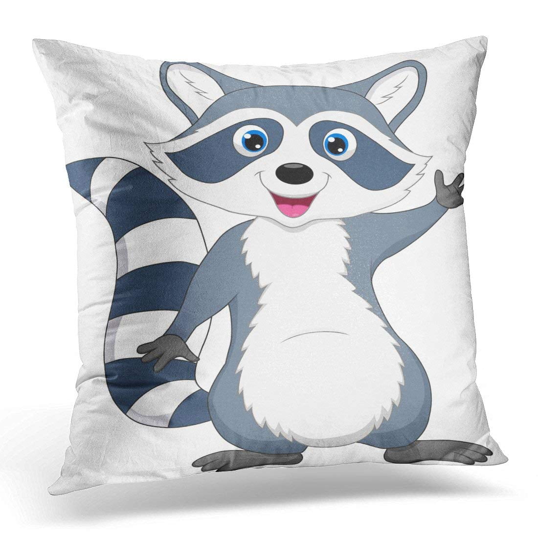 USART Racoon Raccoon Cartoon Waving Cute Pillow Case Pillow Cover 18x18 ...