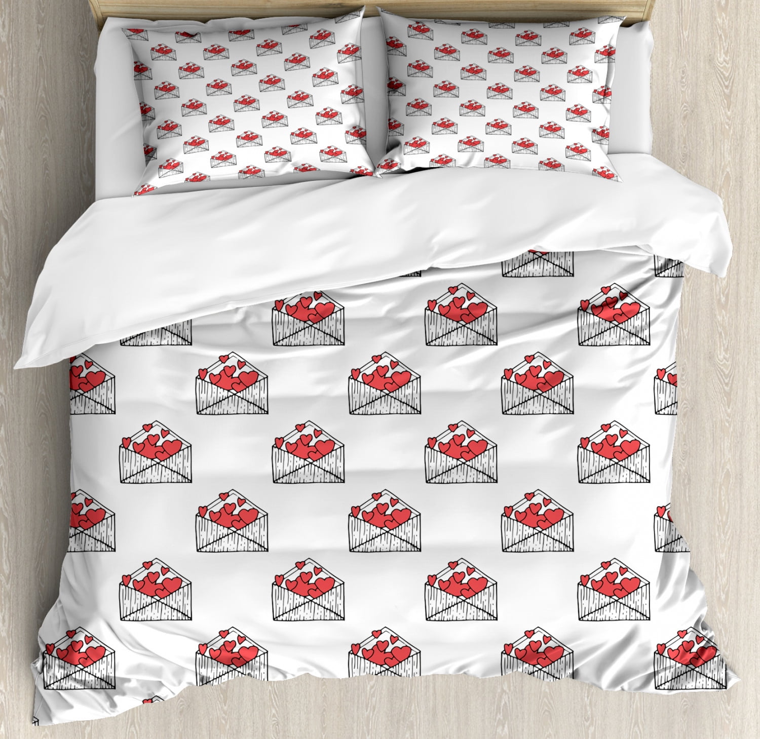 Valentines Day Duvet Cover Set Queen Size, Repeated Pattern of Romantic ...