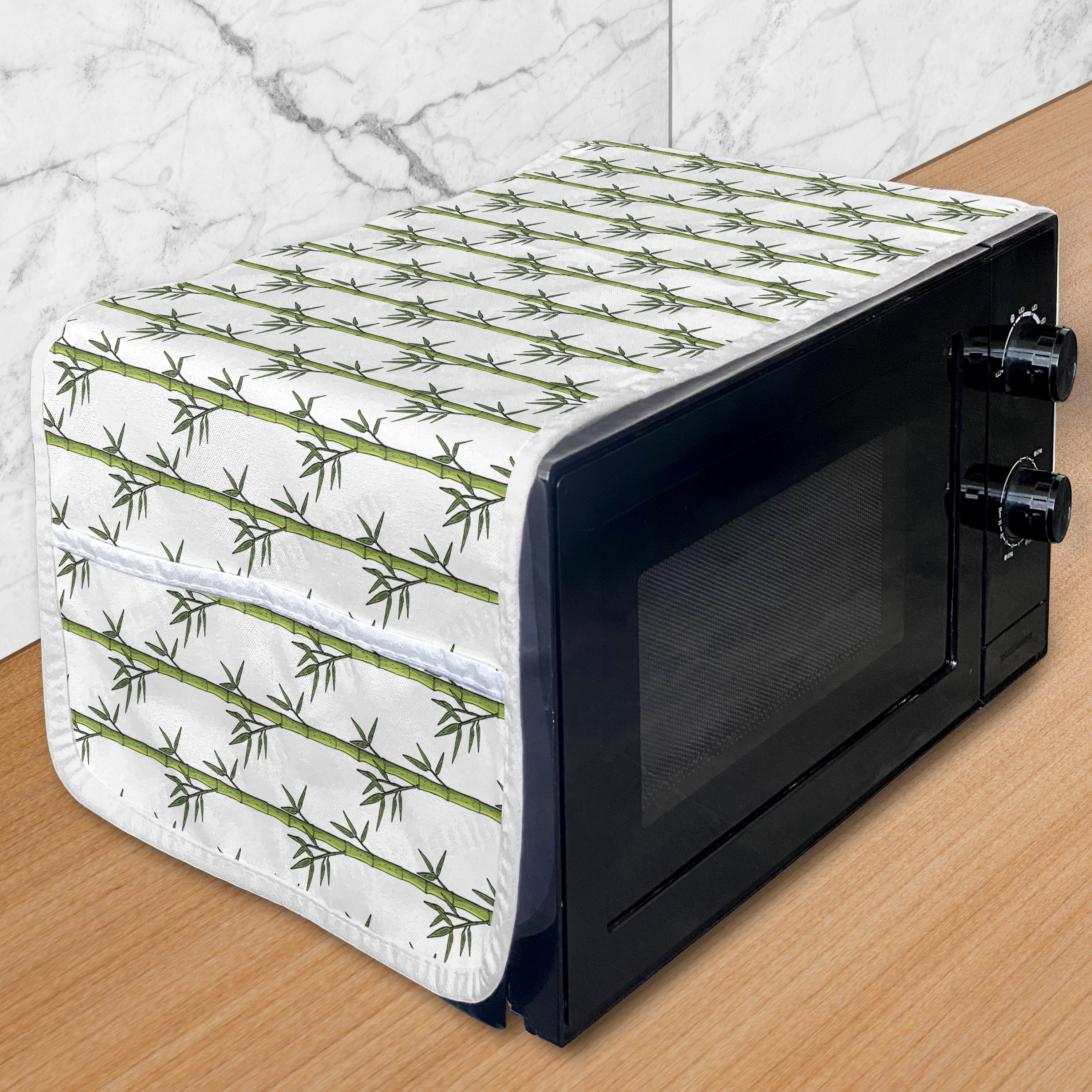 Oriental Green Microwave Oven Cover, Botanical Japanese Bamboo Stems ...