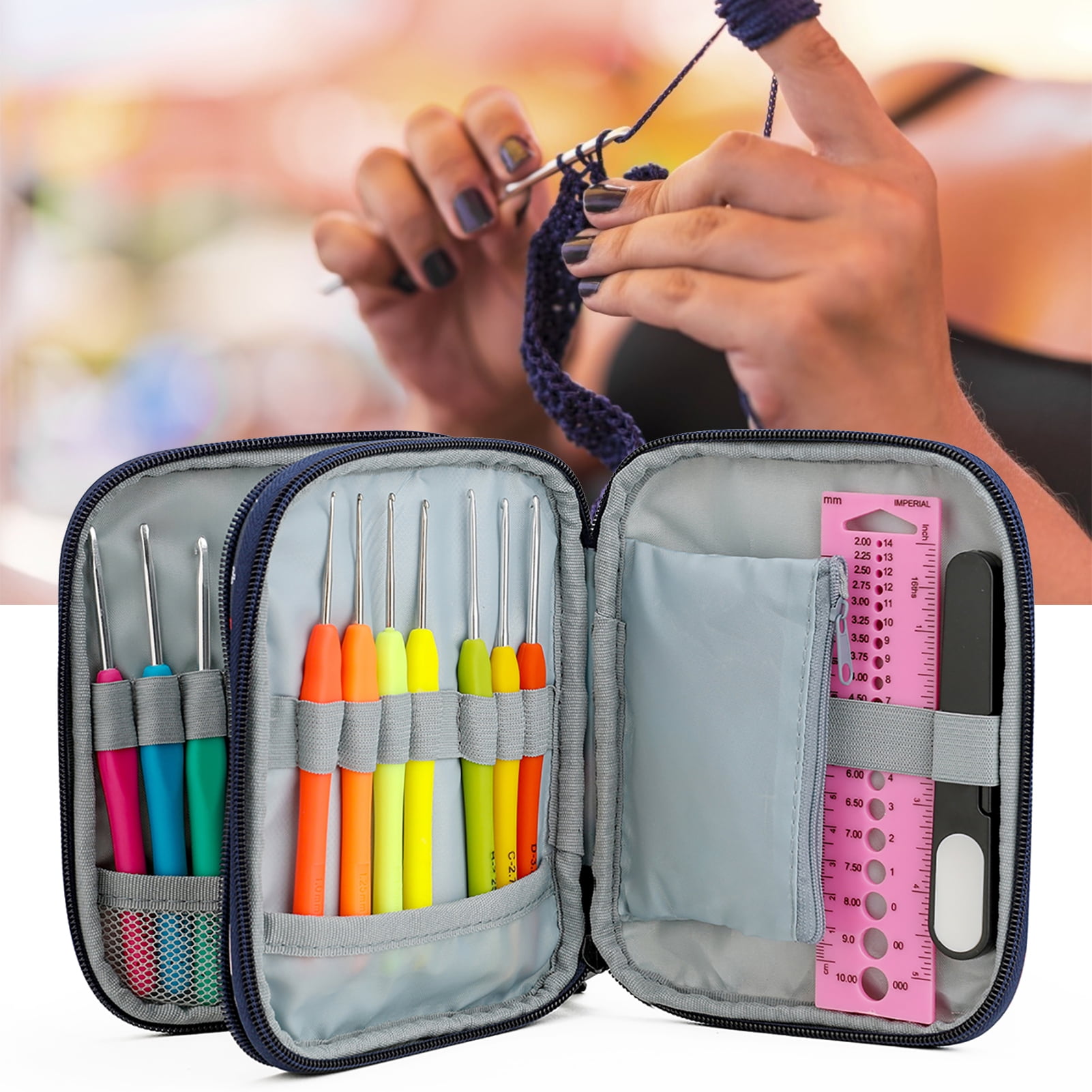 Hesroicy 1Set Ergonomic Crochet Hooks Kit with Case TPR Soft Grip DIY ...
