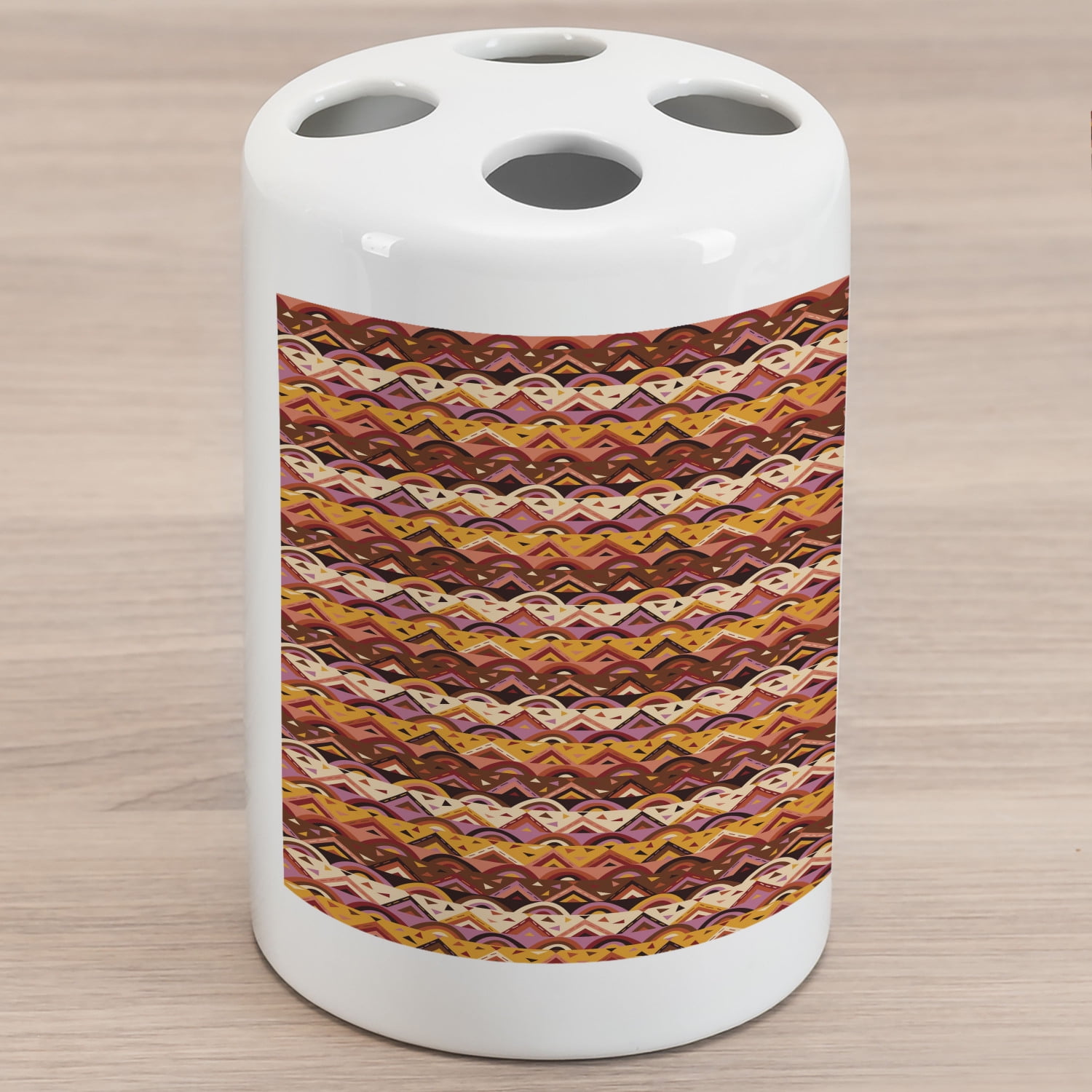 Tribal Ceramic Toothbrush Holder, Mexican Folk Motifs Semicircle and ...