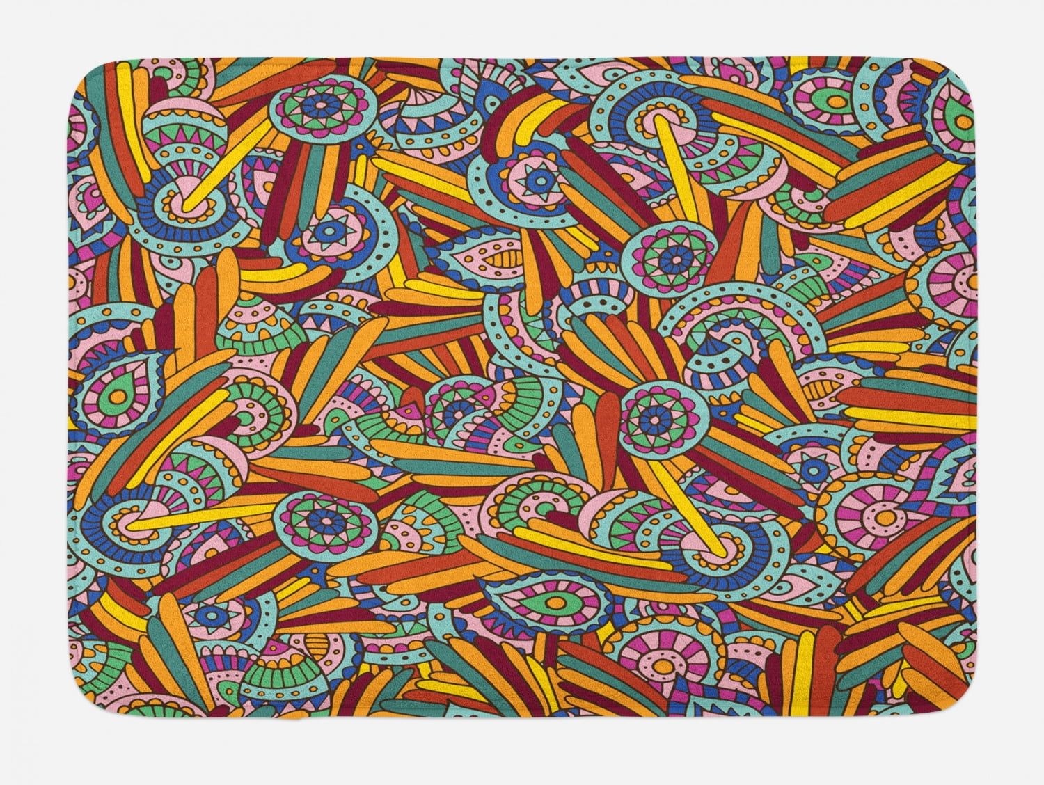 Psychedelic Bath Mat, Funky and Hippie Composition with Abstract Ethnic ...