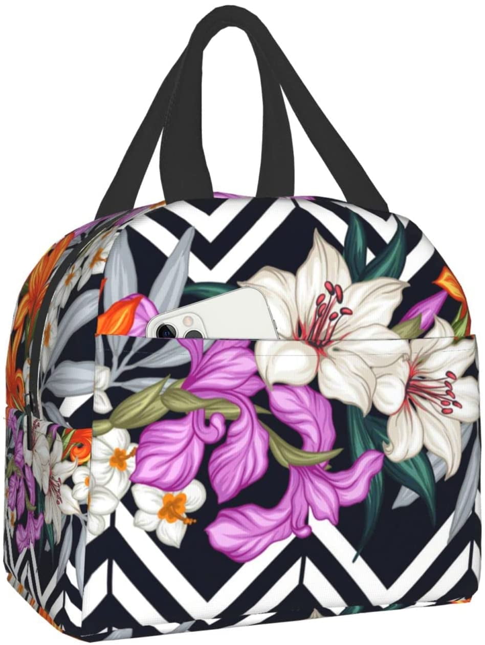NICKSUN Colorful Floral Pattern Lunch Bag, Insulated Portable Lunch Bag ...