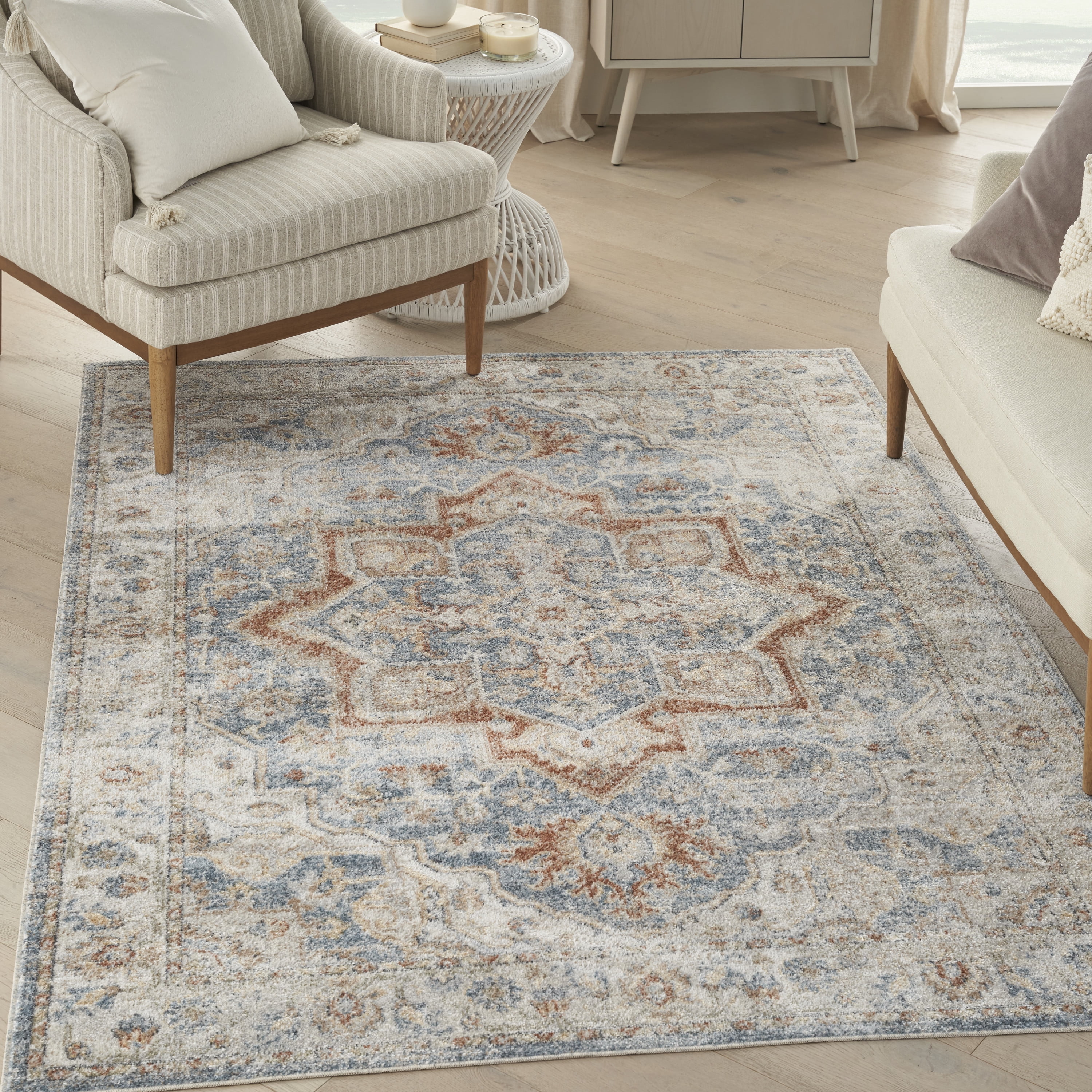Nourison Astra Machine Washable Persian Denim Multi 6'7" x 9' Area Rug ...