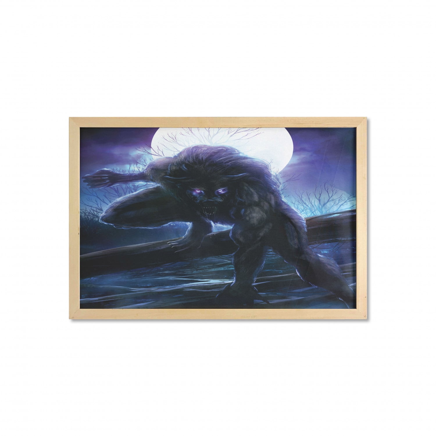 Fantasy World Wall Art with Frame, Surreal Werewolf Electric Eyes in ...