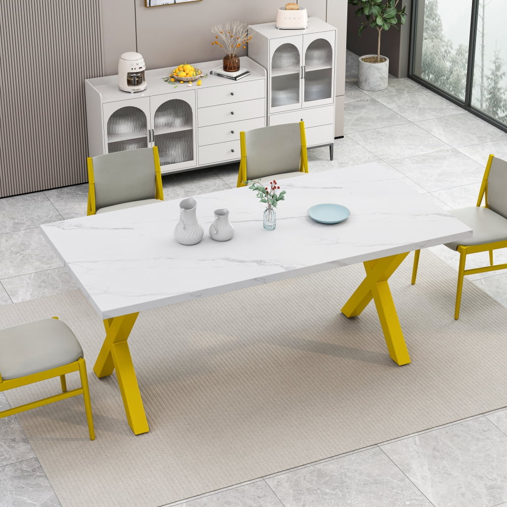 Square Dining Table Kitchen Table with Printed White Marble Table Top ...
