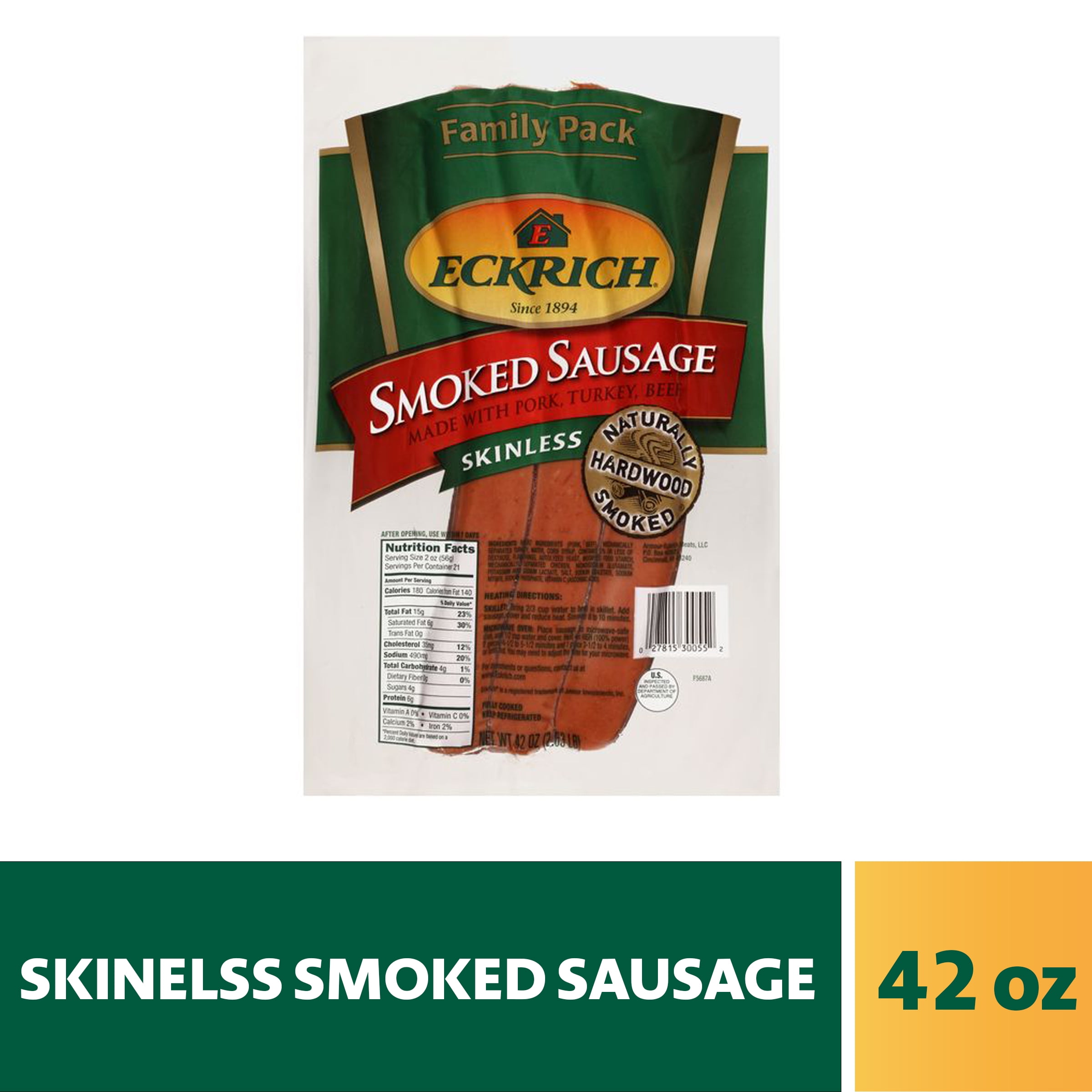 Eckrich Skinless Smoked Sausage Family Pack, 42 oz - Walmart.com