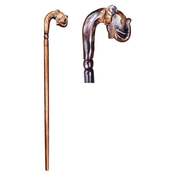 D-Art Collection Teak/Mahogany Solid Wood Elephant Walking Stick in ...