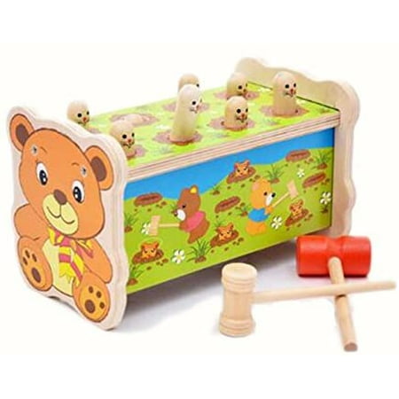 Bear Pounding Hammer Bench Wooden Toy with Hammer, Cute Gophers Pegs ...