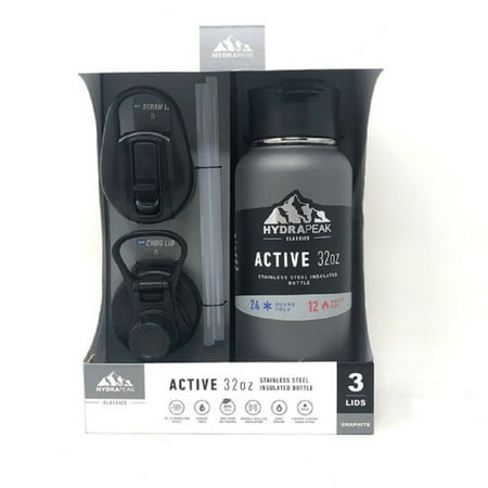 Hydrapeak 32oz Stainless Steel Water Bottle, Leak Proof - 3 Lids, Grey ...