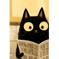Affixzi Black Cat Reading Newspaper on Toilet Art Print, Funny Bathroom ...