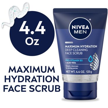 NIVEA MEN Maximum Hydration Deep Cleaning Face Scrub with Aloe Vera, 4.4 Oz Tube - Facial ...