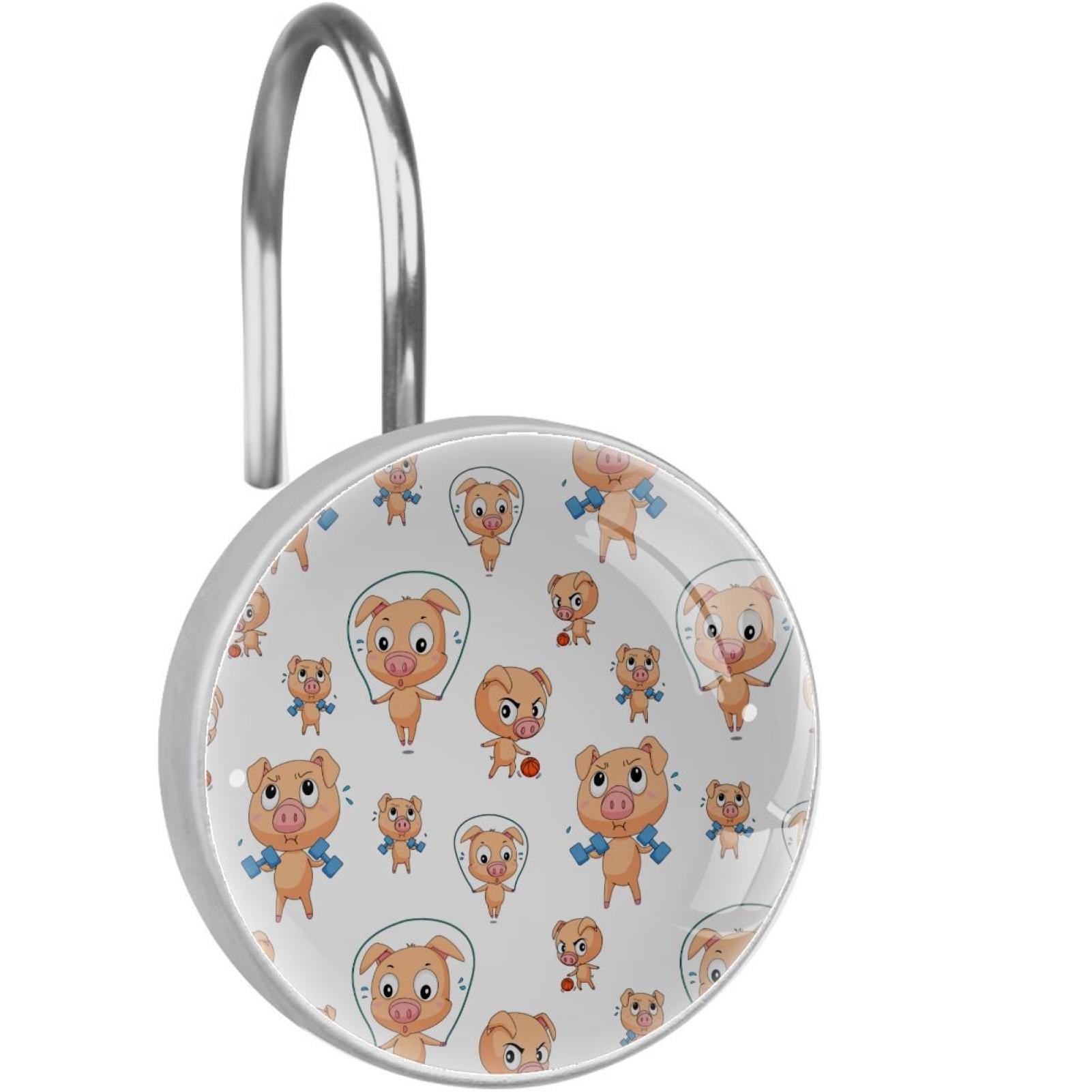 Pig Pattern Shower Curtain Hooks（Set of 12）for Home Hotel Shower Rods ...