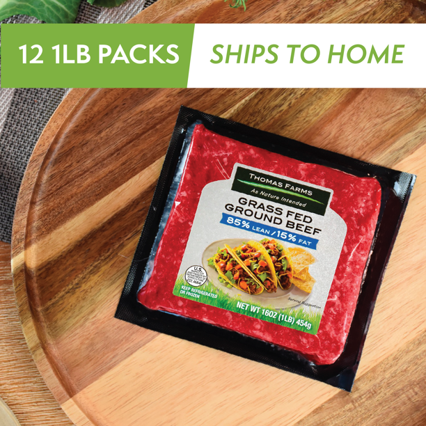 Thomas Farms Grass Fed 85/15 Ground Beef, Twelve 1 lb Packages ...
