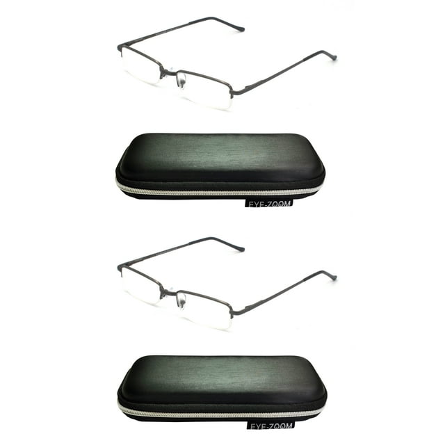EYE ZOOM 2 Pack Reading Glasses Metal Rectangular Half Rimless Readers ...