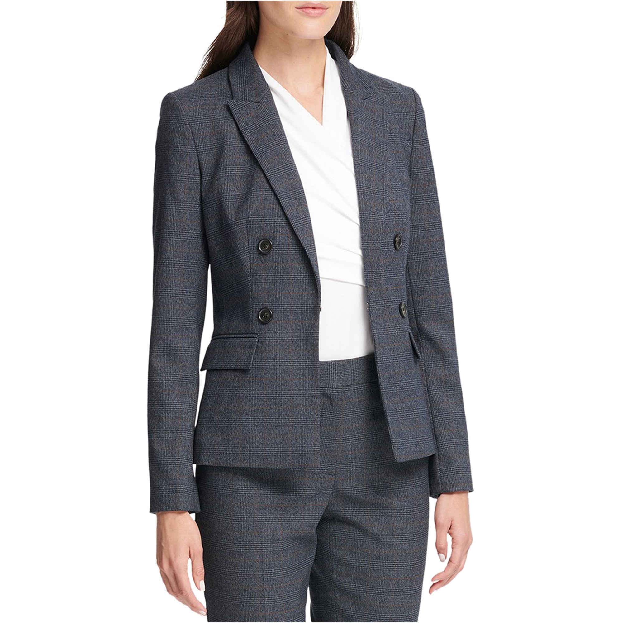 Dkny Womens Plaid Double Breasted Blazer Jacket - Walmart.com