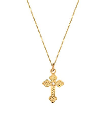 14 Karat Yellow Gold and Diamond Orthodox Cross Pendant Necklace, 18 ...