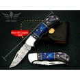 Lara Eagle 3in Damascus Pocket Knife w/ Gray Wood Handle & Leather ...