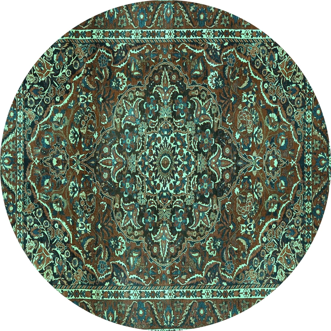 Ahgly Company Machine Washable Indoor Round Persian Turquoise Blue ...