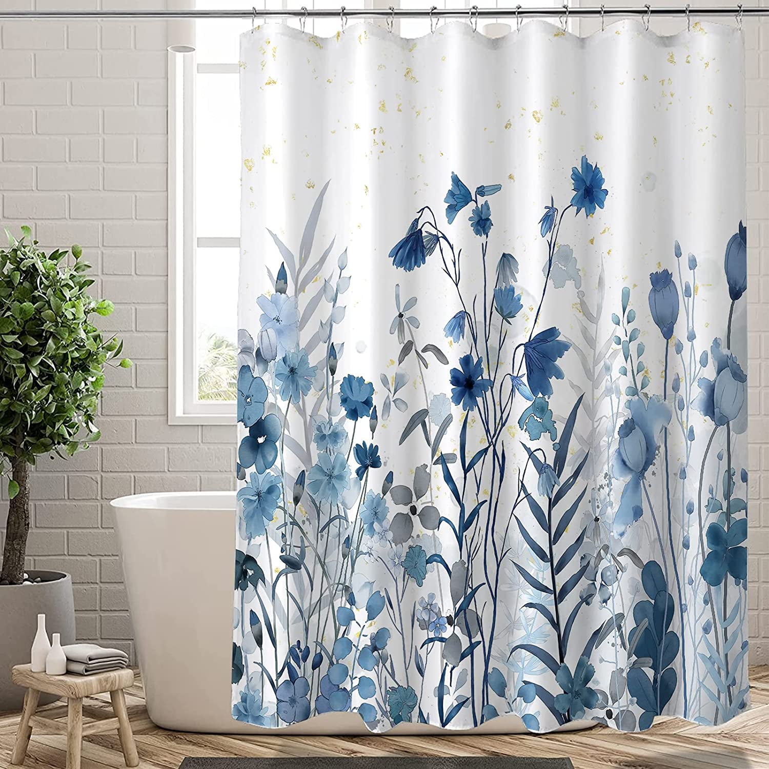 Extra Long Shower Curtain 72x84 Inch Length Aesthetic Navy White Lush