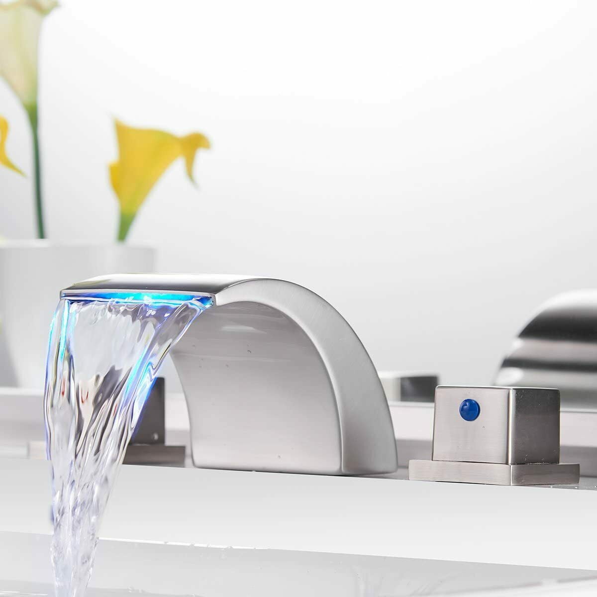 Senlesen Brushed Nickel 8" Widespread LED Bathroom Basin Sink Faucet ...