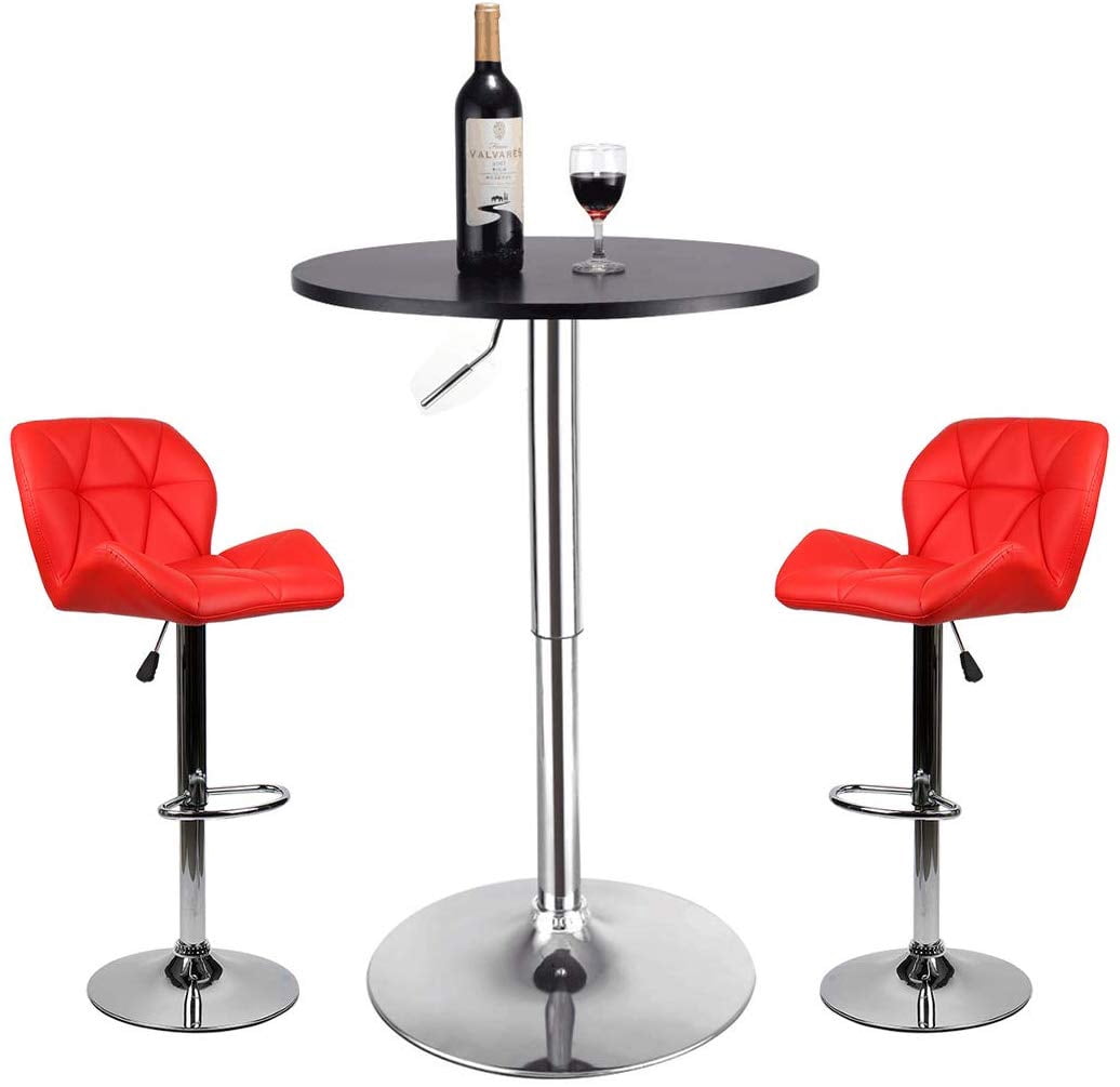 ELECWISH Set of 3 Bar stool Set in PU Leather, 1 Pub Dinner Table and 2 ...