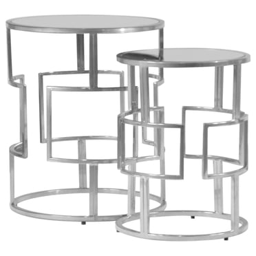 "24"" Silver Mirrored Side Table with Diamond Crush for Living Room ...