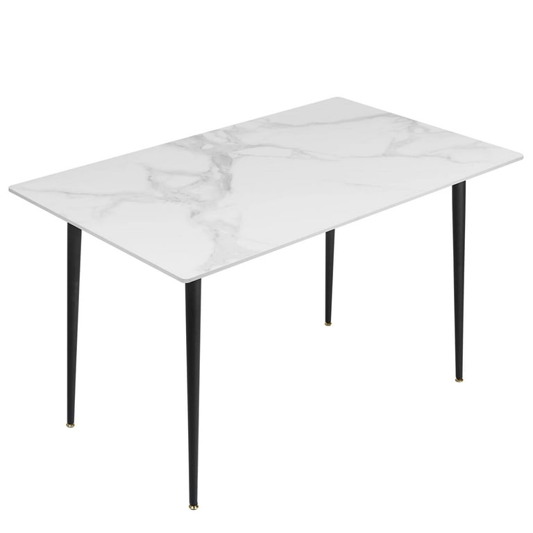 Marble Dining Table 47.2 in Rectangle Dining Table, White Marble Dining Table 47.2 in Rectangle Dining Table, White