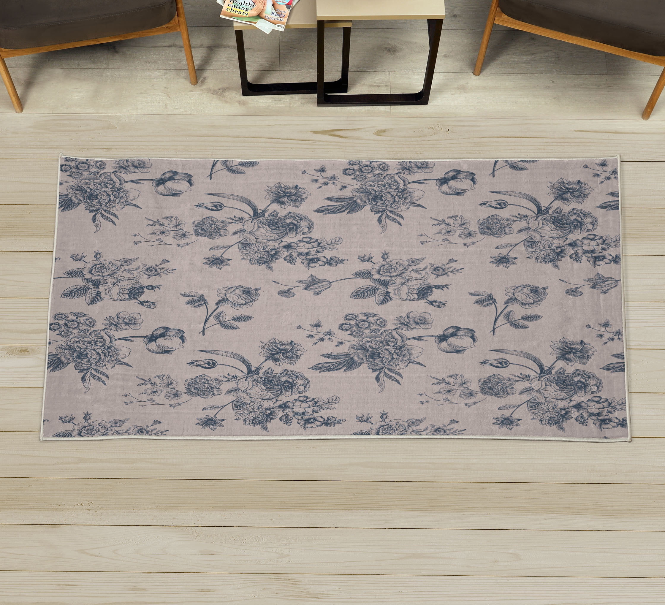 Botanical Decorative Rug, Vintage Floral Pattern Victorian Classic ...