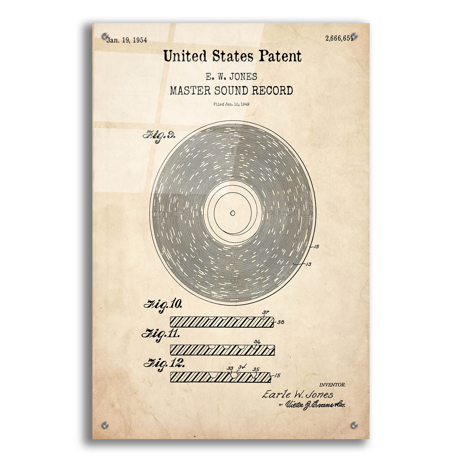 Epic Art 'Master Sound Record Blueprint Patent Parchment,' Acrylic ...