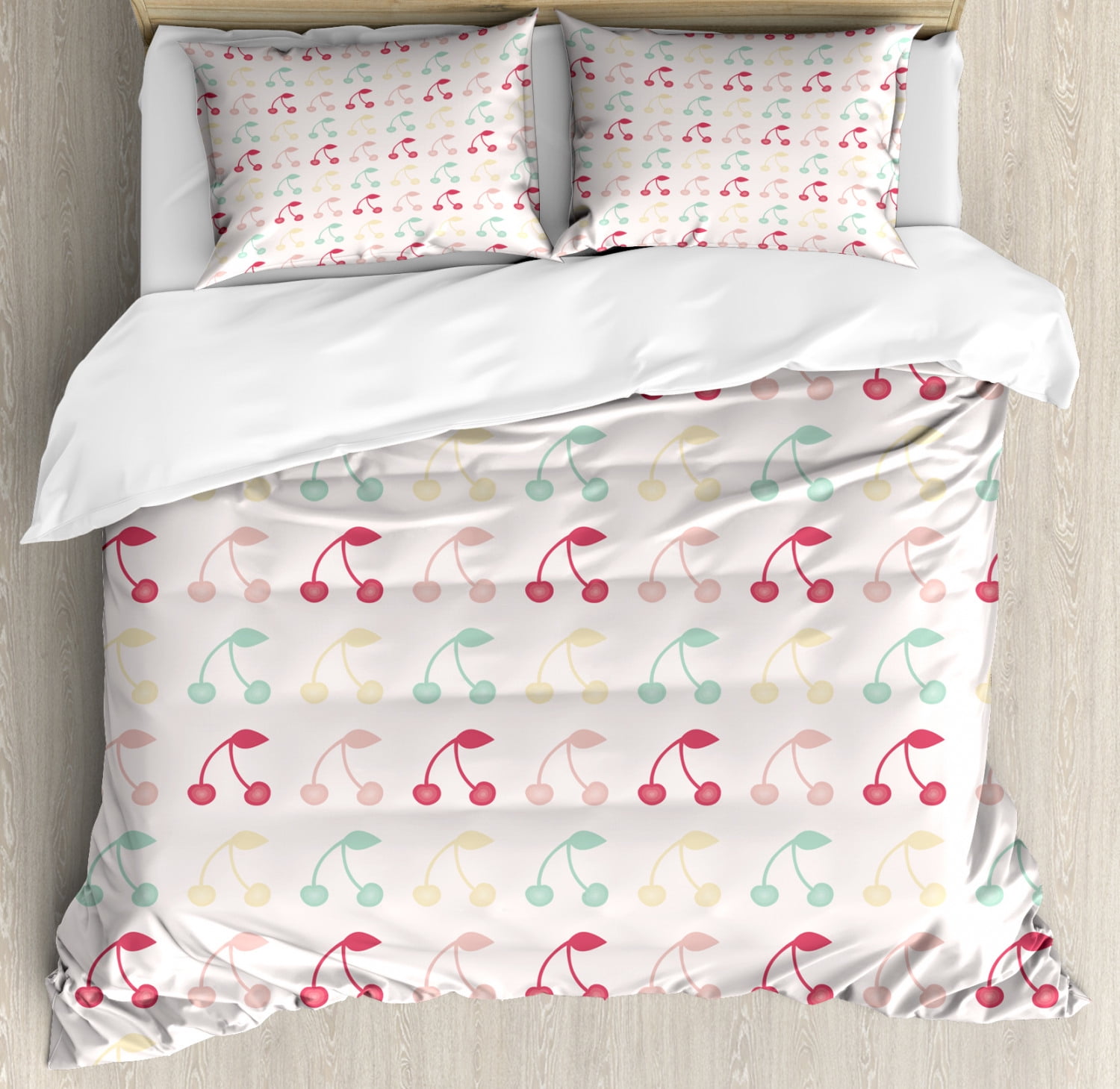 Cherry Duvet Cover Set King Size, Symmetric Style Repetitive Colorful ...