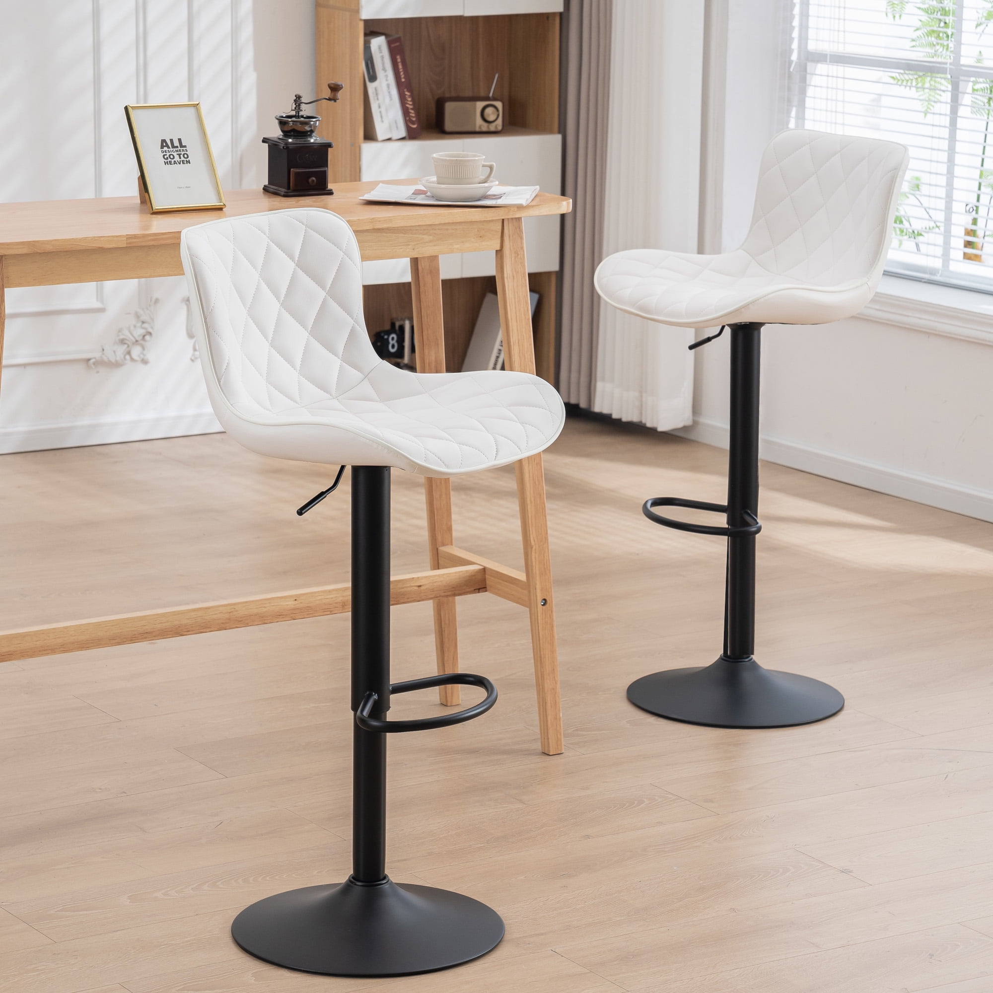 Kidol&Shellder Bar Stools Set of 2 White Adjustable Swivel High Back ...