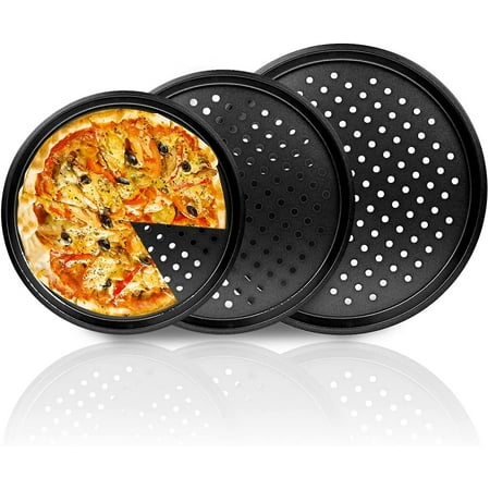 Set Of 3 Perforated Round Pizza Pans 26cm/ 28cm/ 32cm Carbon Steel Non ...