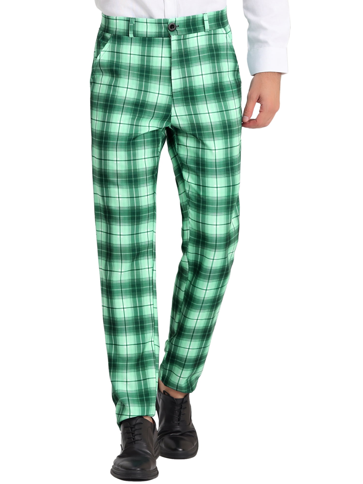 Lars Amadeus Men's Plaid Slacks Regular Fit Flat Front Work Prom ...