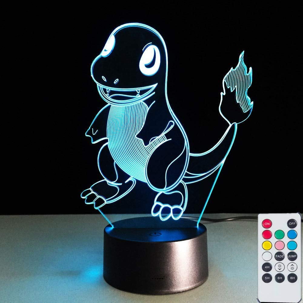 Fire Dragon 3D Visual Lamps with Remote Control, Charmander 3D Night ...