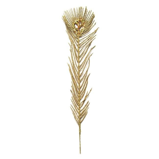 12 in. Gold Peacock Feather Pick with Gold Glitter - Pack of 5 ...