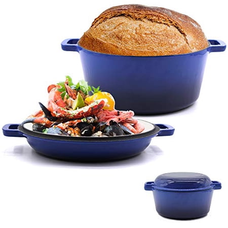 2-in-1 Enameled Cast Iron Multi Cooker, 5.5-Quart Dutch Oven with 10.5 ...