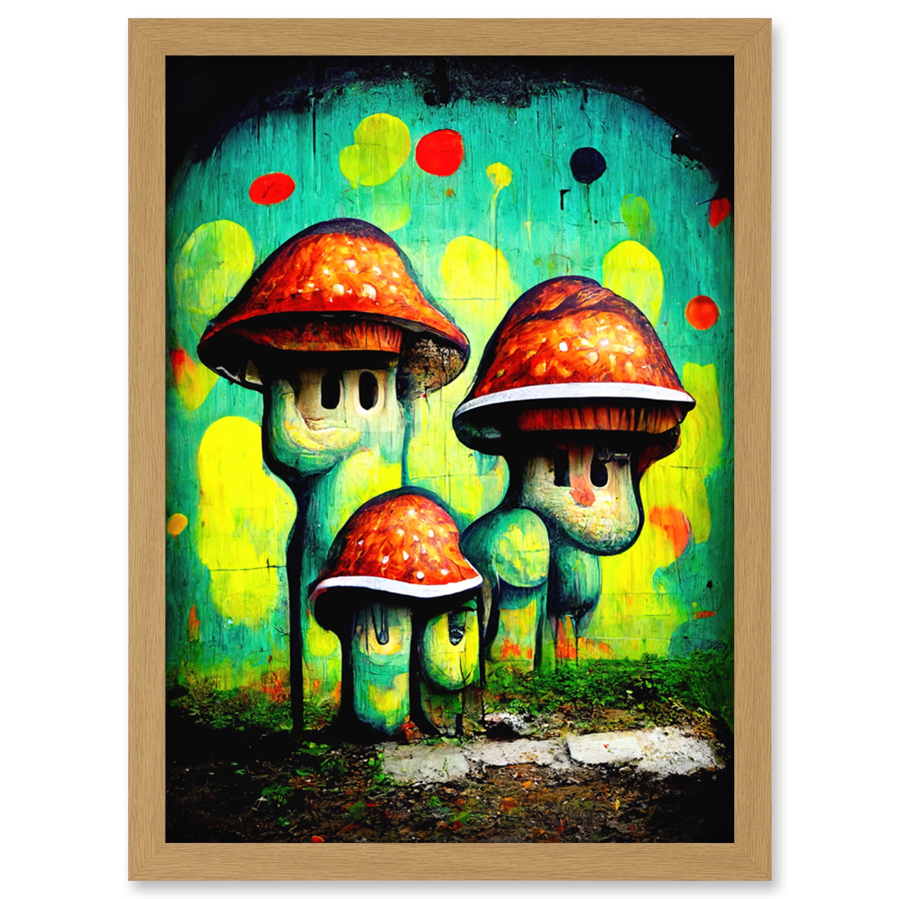 Trippy Red Cap Mushroom Houses Street Art Graffiti Mural Artwork Framed ...