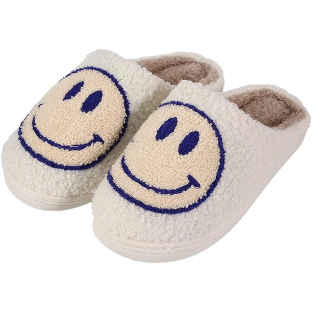 Smiley Slippers Smiley Face Plush Fluffy Slippers Retro Smiley Face ...
