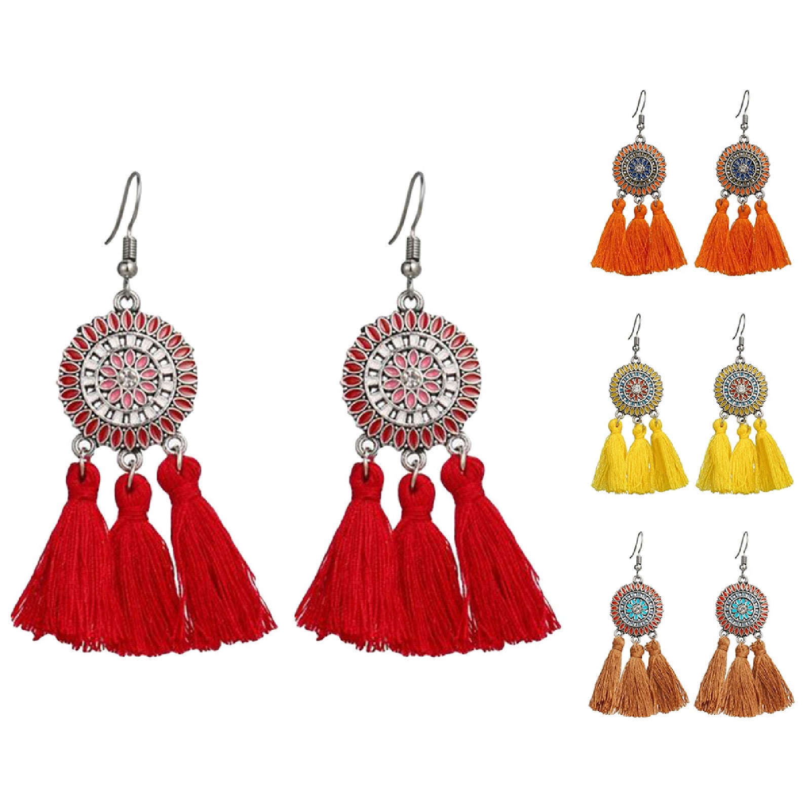harmtty Earrings Bohemian Charming Look Alloy Sunflower Tassel Dangle ...
