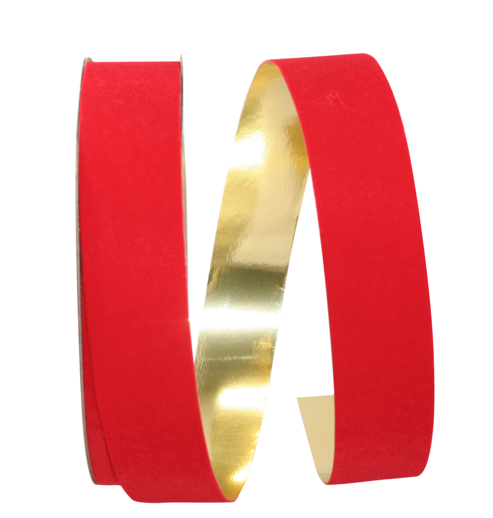 Premium Ribbon Red Velvet Flocked Christmas Ribbon with Gold Backing 1 ...