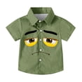 Boys' Army Green Cartoon Face Short Sleeve Button Down Shirt, Graphic ...